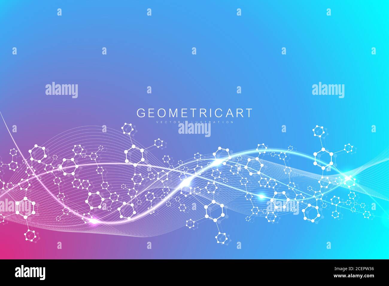 Science network pattern, connecting lines and dots. Technology hexagons ...