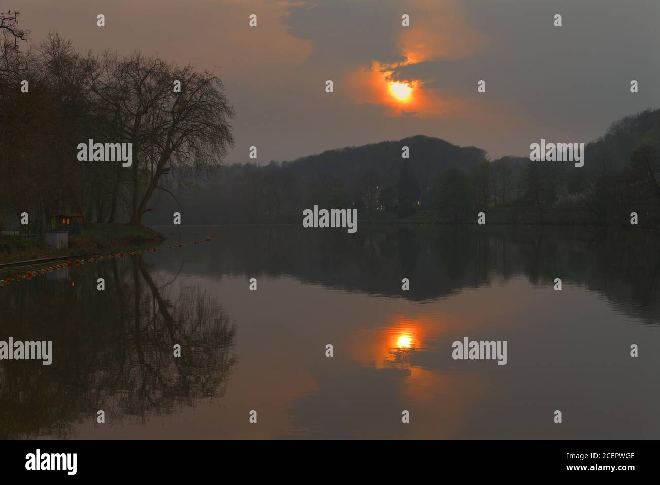 A lake at sunset in the town of Pierrefonds in France Stock Photo - Alamy