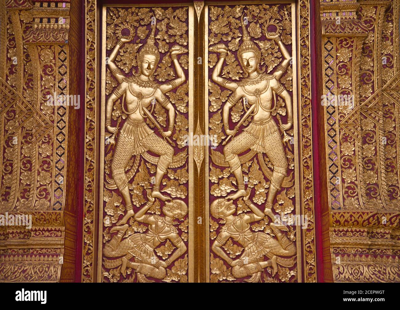 Pretty doors on a Temple in Chiang Mai, Thailand Stock Photo - Alamy