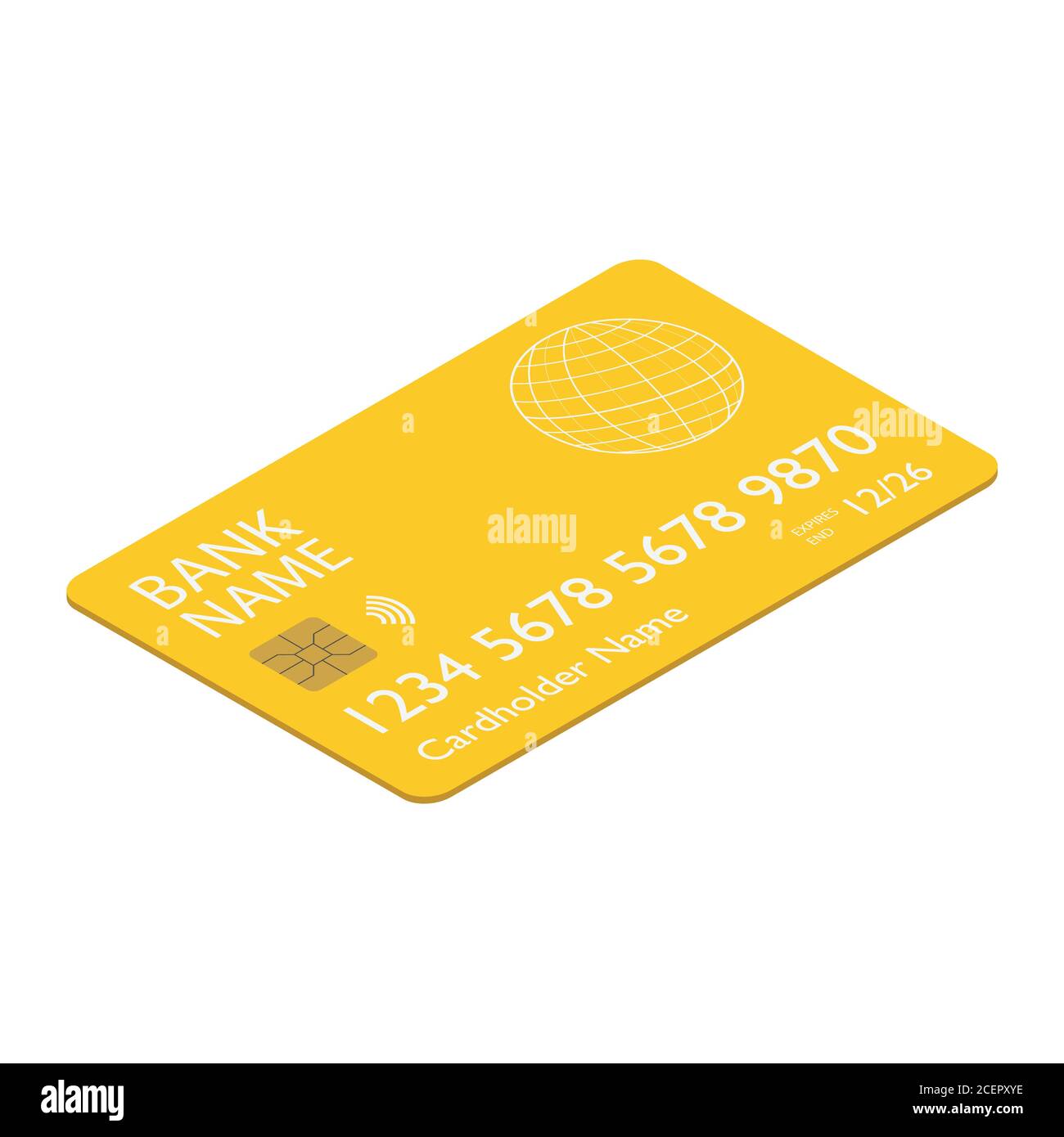 Yellow bank credit debit card isometric view isolated on white ...