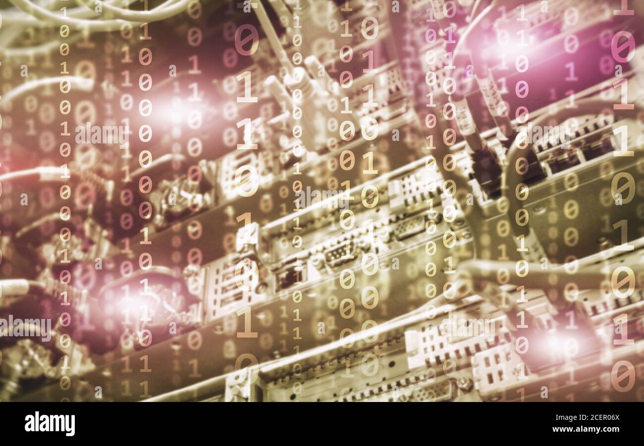 Binary code matrix digital internet technology concept on server room ...