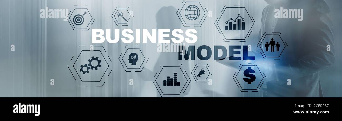 Business Model Concept. Abstract background with keywords and icons ...