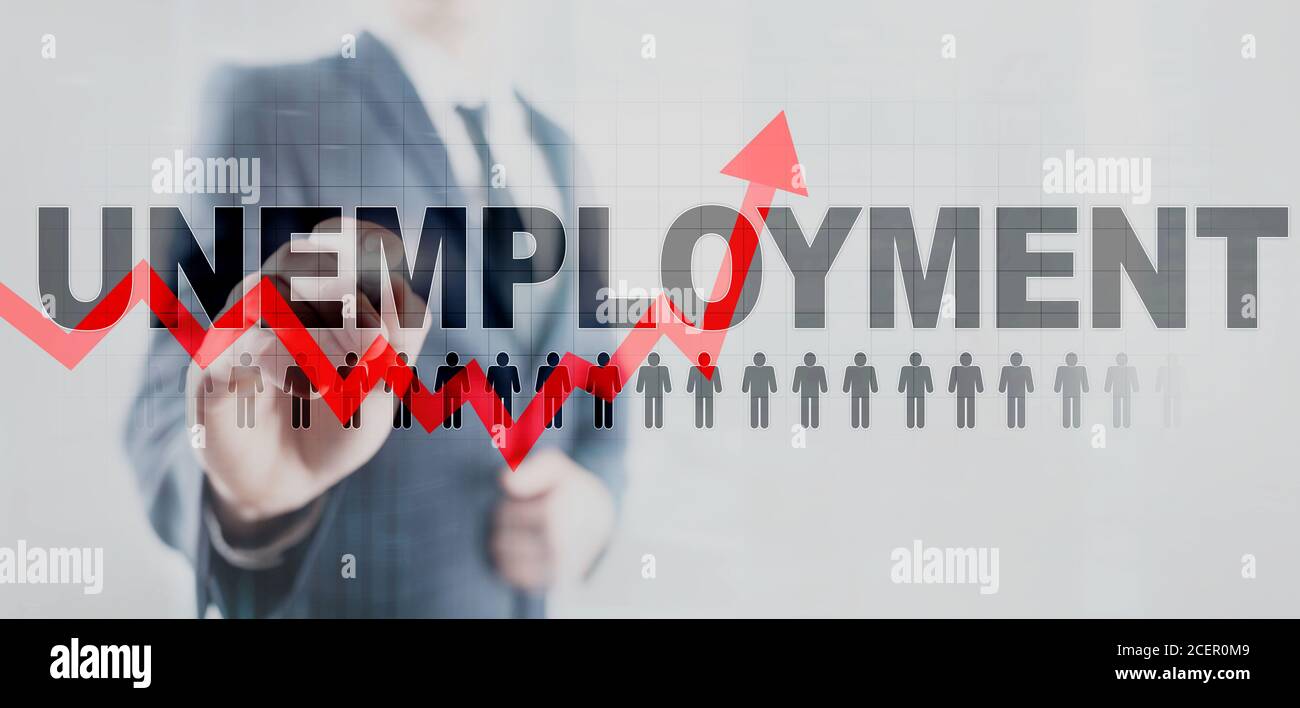 Rising unemployment. Red arrow up. 2020 financial crisis concept Stock ...