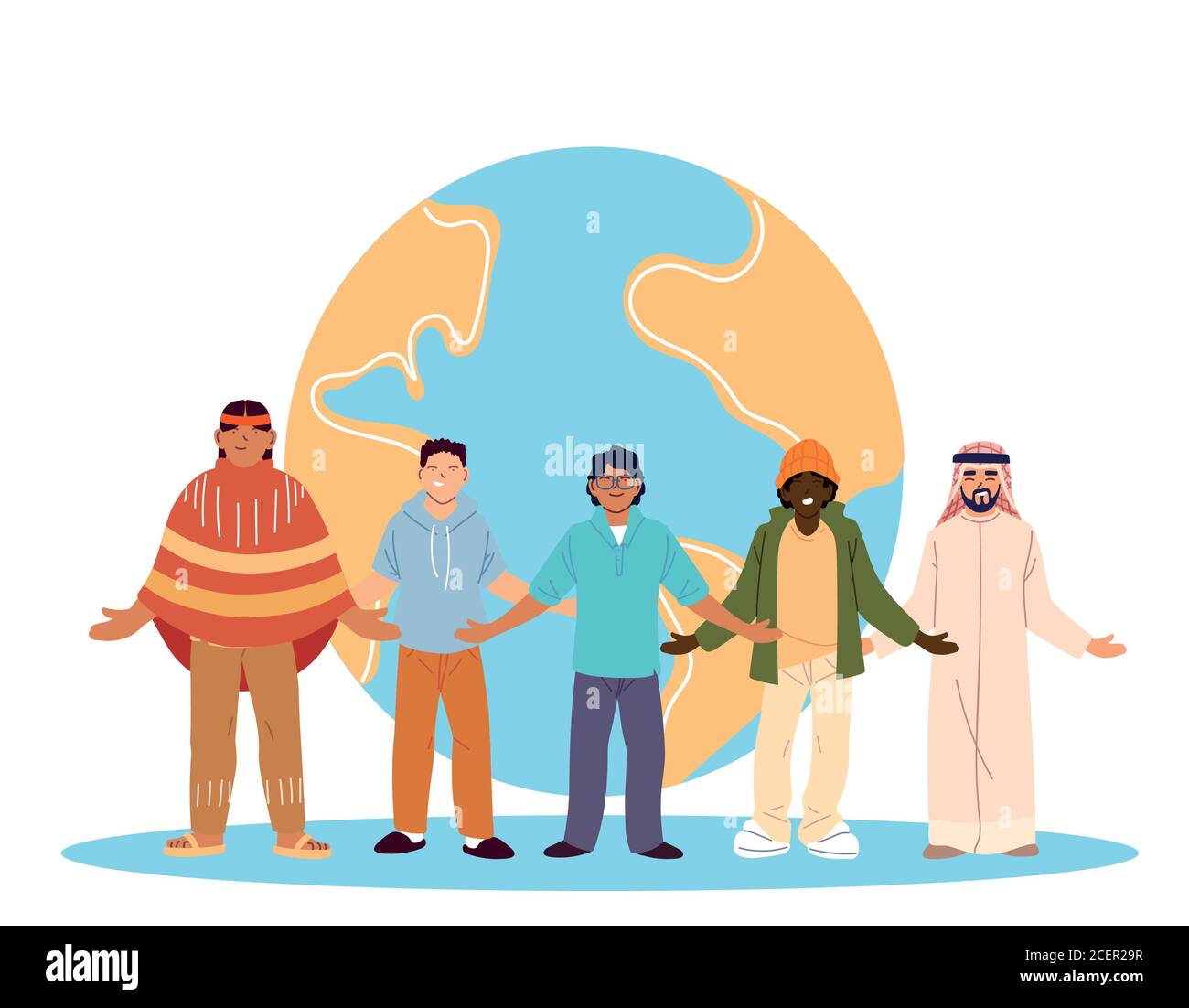 usa indian black and arabish men cartoons in front of world design ...