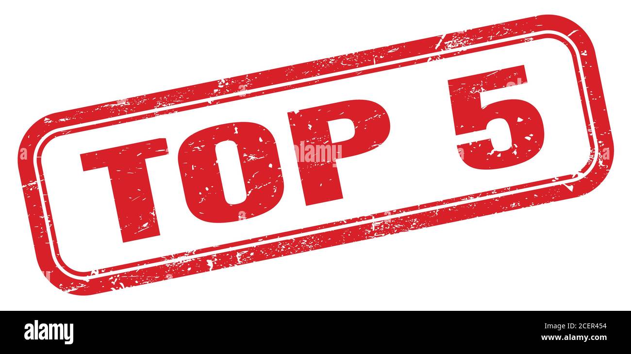 TOP 5 red grungy rectangle stamp sign Stock Photo - Alamy