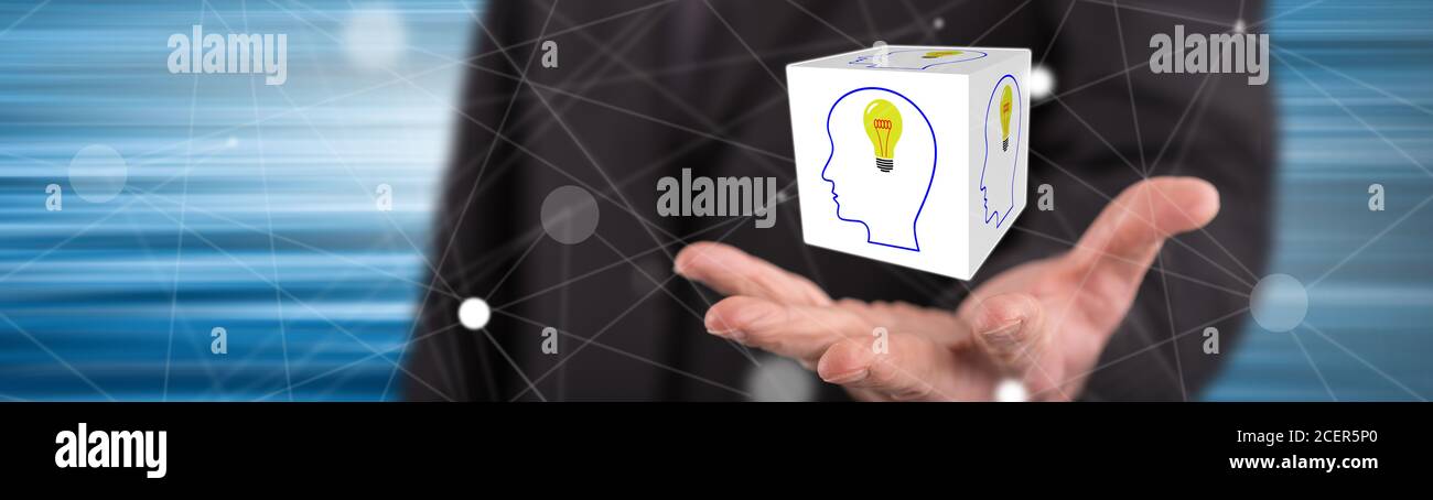 Human brain ideas concept above the hand of a man in background Stock ...