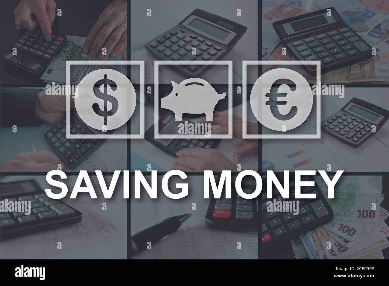 Saving money concept illustrated by pictures on background Stock Photo ...