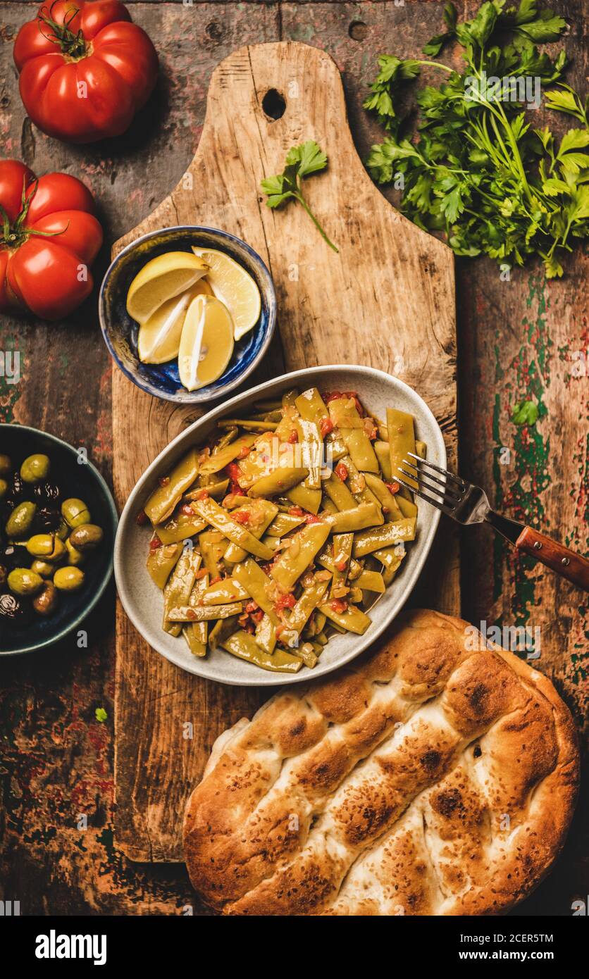 Turkish traditional starter braised green beans with vegetables and ...