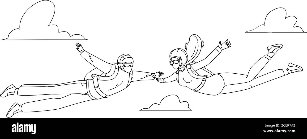 Skydivers Man And Woman Skydive In Air Vector Stock Vector Image & Art ...
