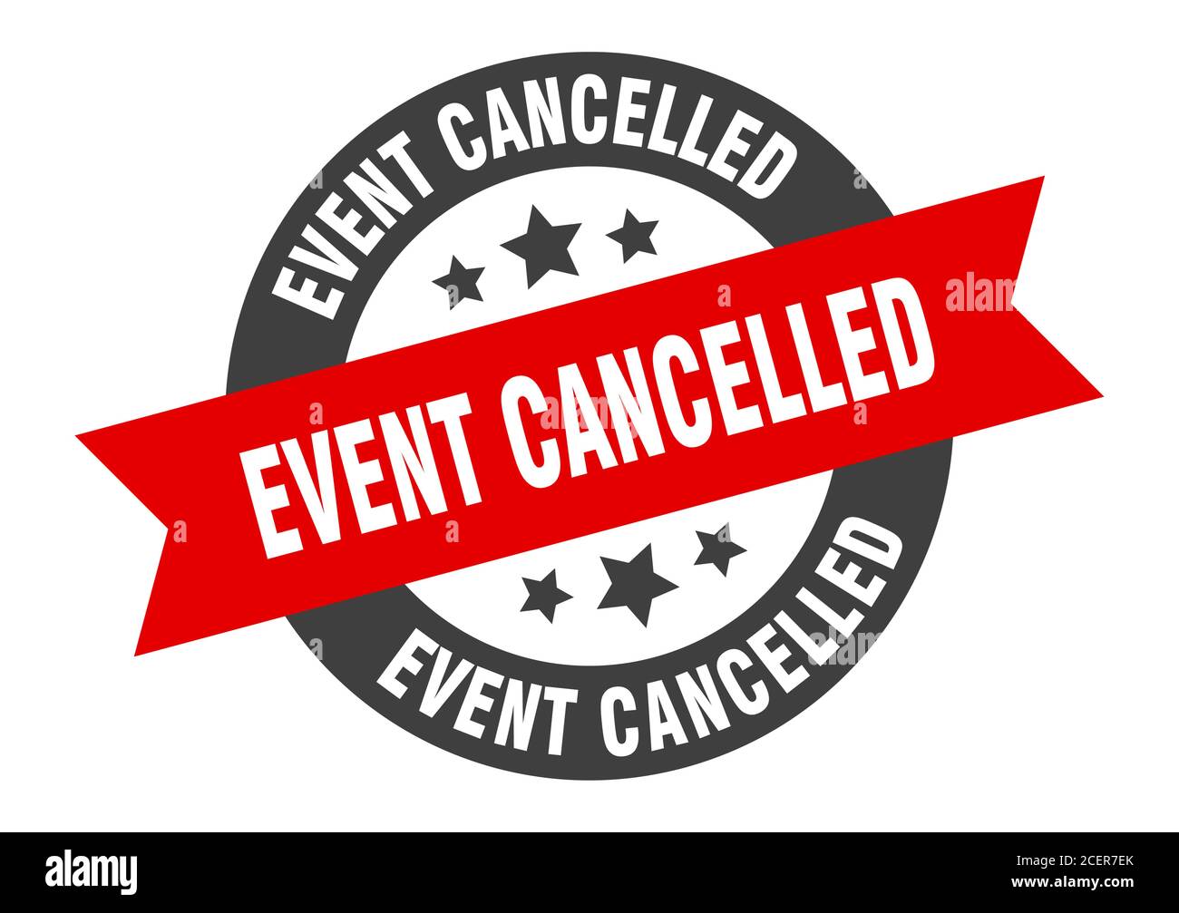 event cancelled sign. round isolated sticker. ribbon tag Stock Vector ...
