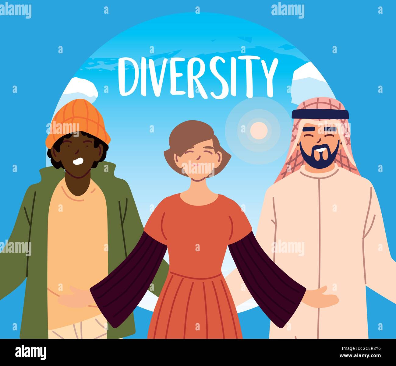 indian woman and black man cartoons design, diversity people ...