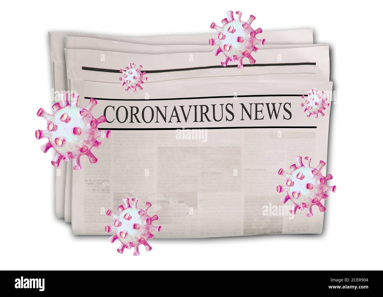 Coronavirus Covid-19 news. Newspapers with headline with flying virus ...