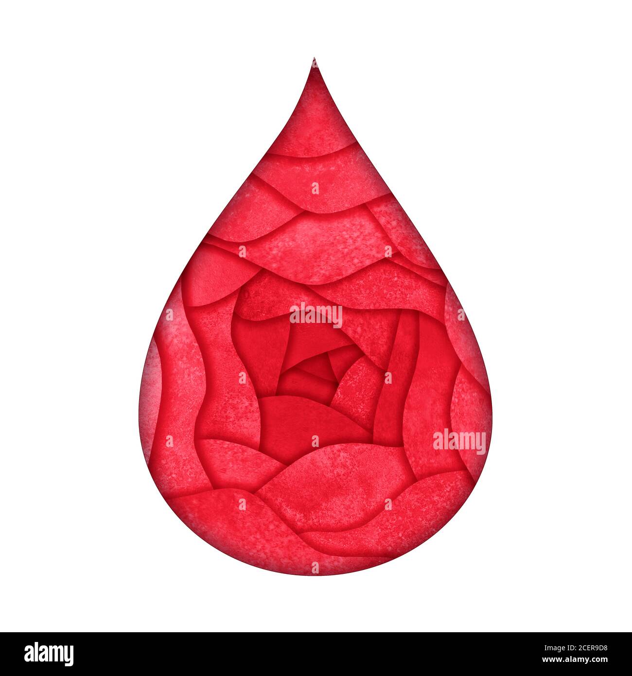 Blood drop shape paper cut 3d style. Watercolour hand painted red ...