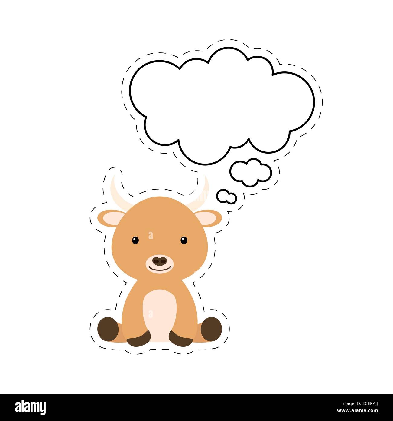 Cute cartoon yak with speech bubble sticker. Kawaii character on white ...