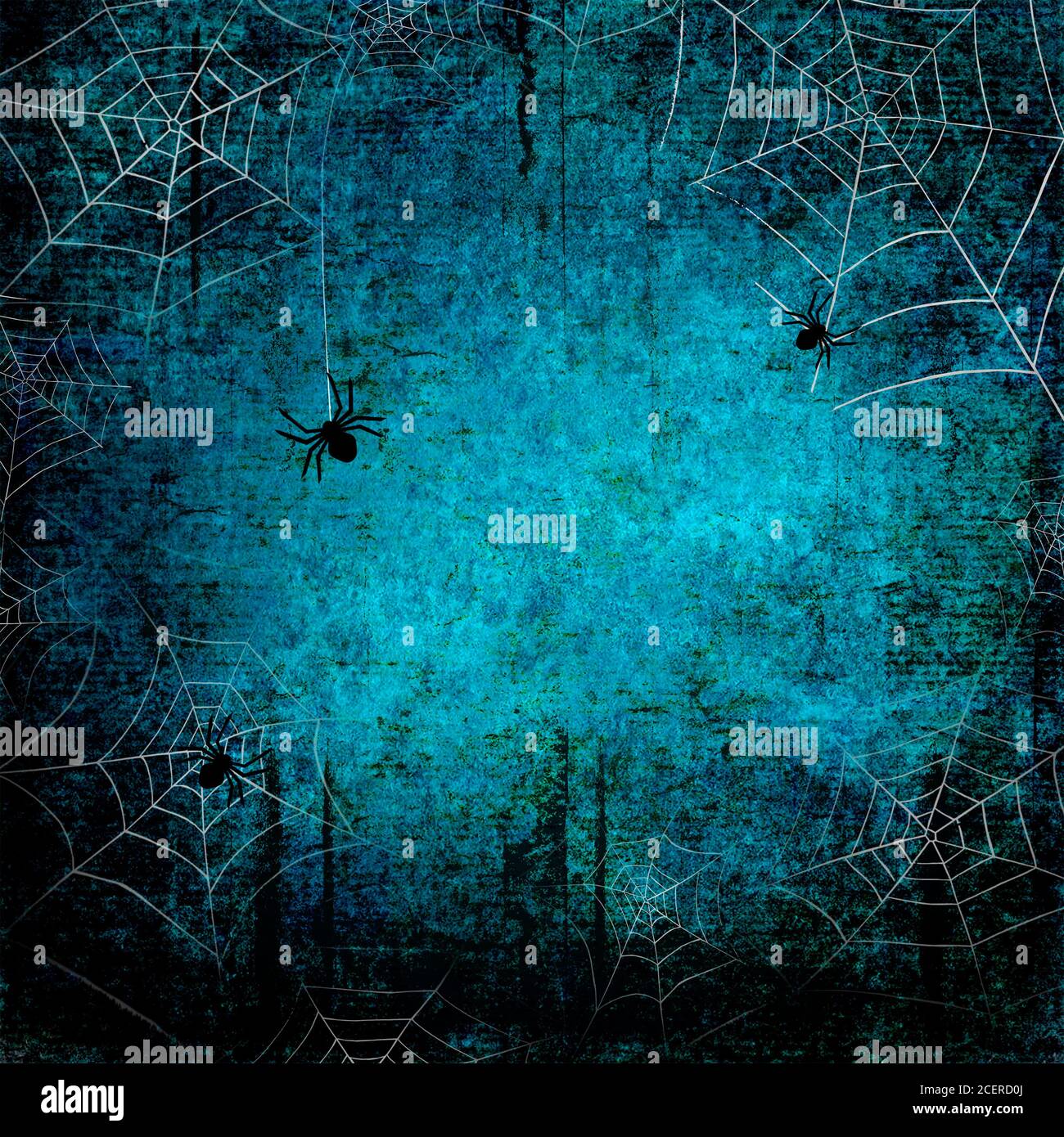 Halloween holiday blue teal gray grunge background with silhouettes of ...