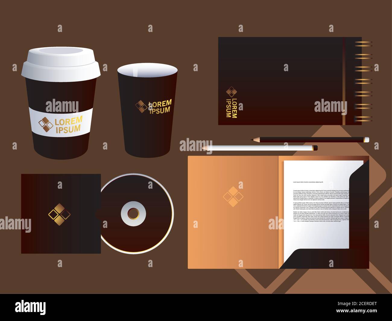 cups and note book elements of identity brand vector illustration ...