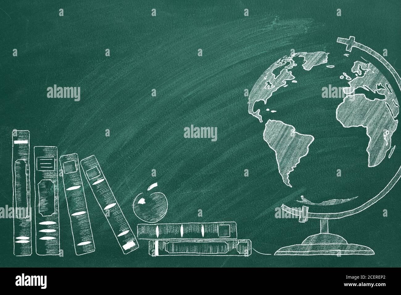 Globe and school books are drawn with chalk on a blackboard Stock Photo ...