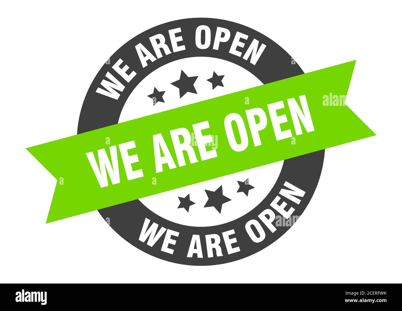 we are open sign. round isolated sticker. ribbon tag Stock Vector Image ...