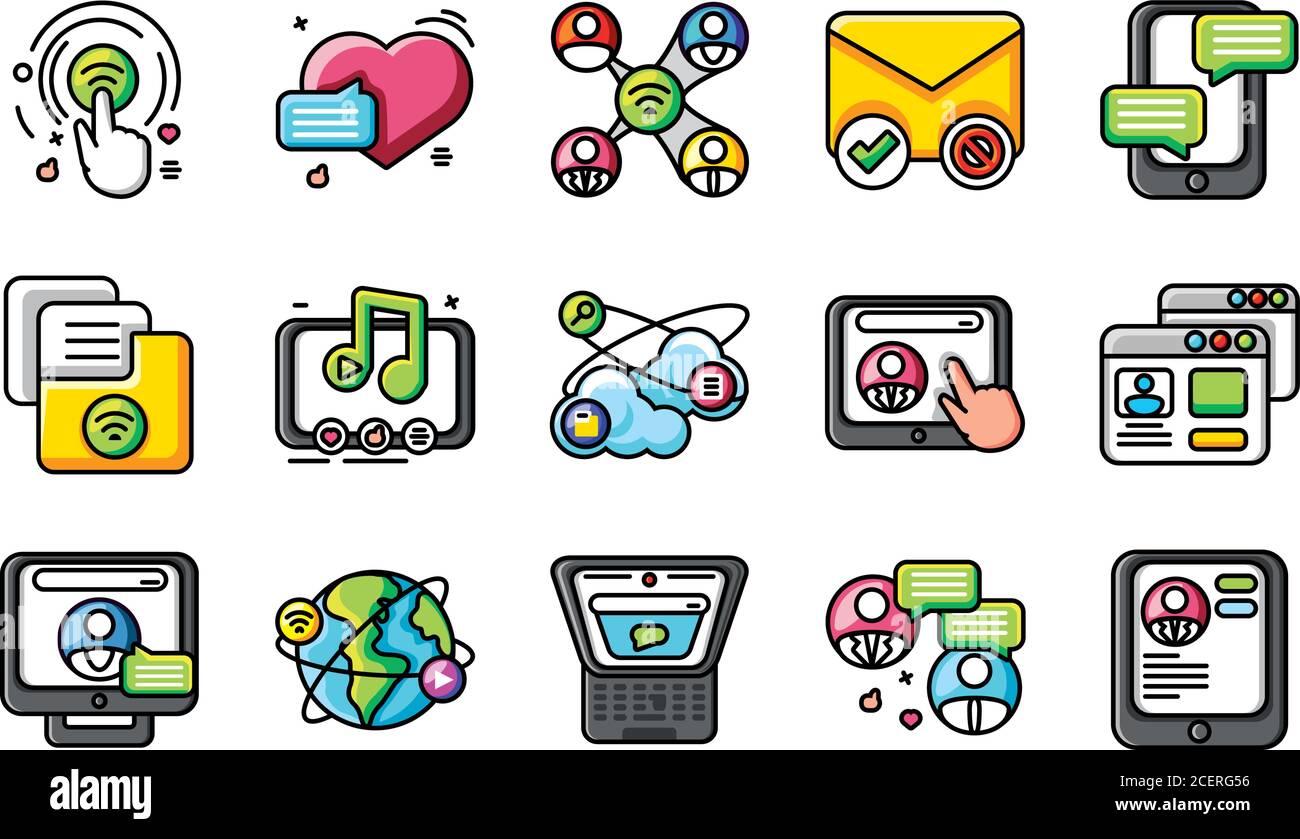 set of icons social network in white background vector illustration ...