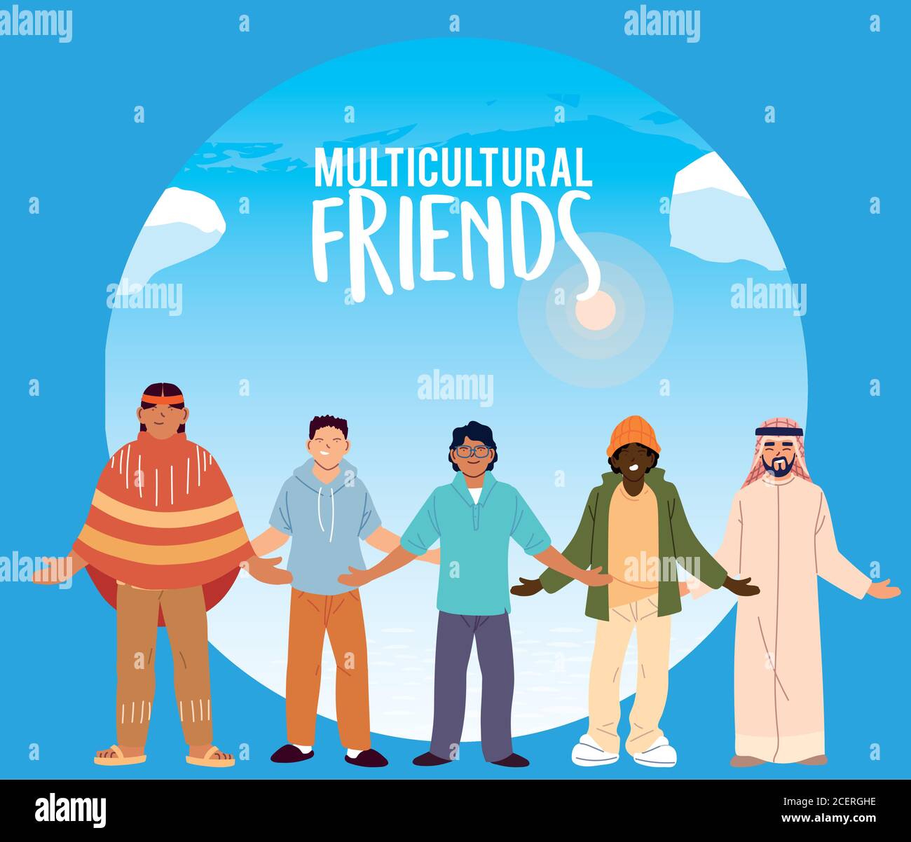 usa indian black and arabish men cartoons in front of sky design ...