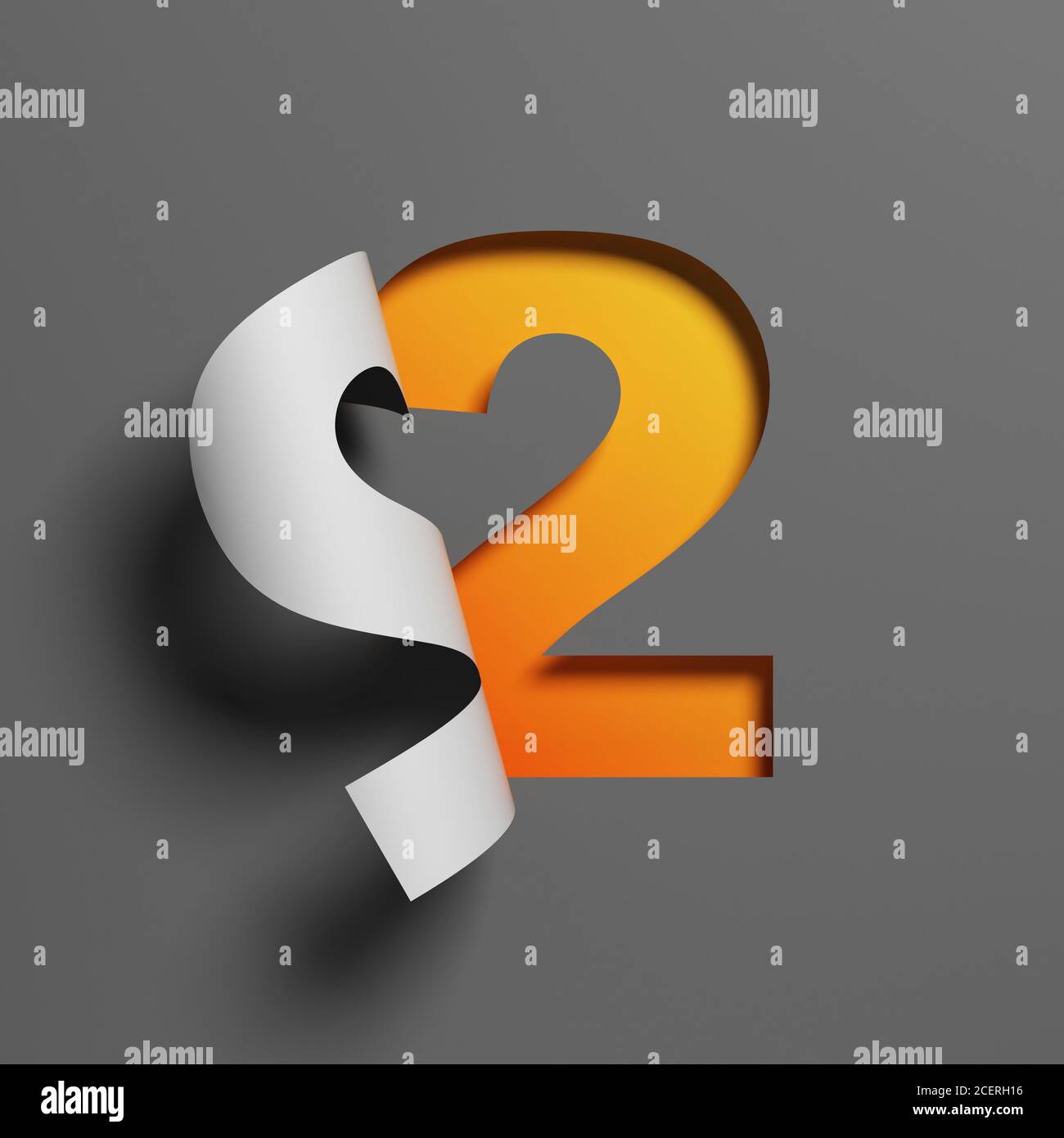Curl paper font 3d rendering number 2 Stock Photo - Alamy