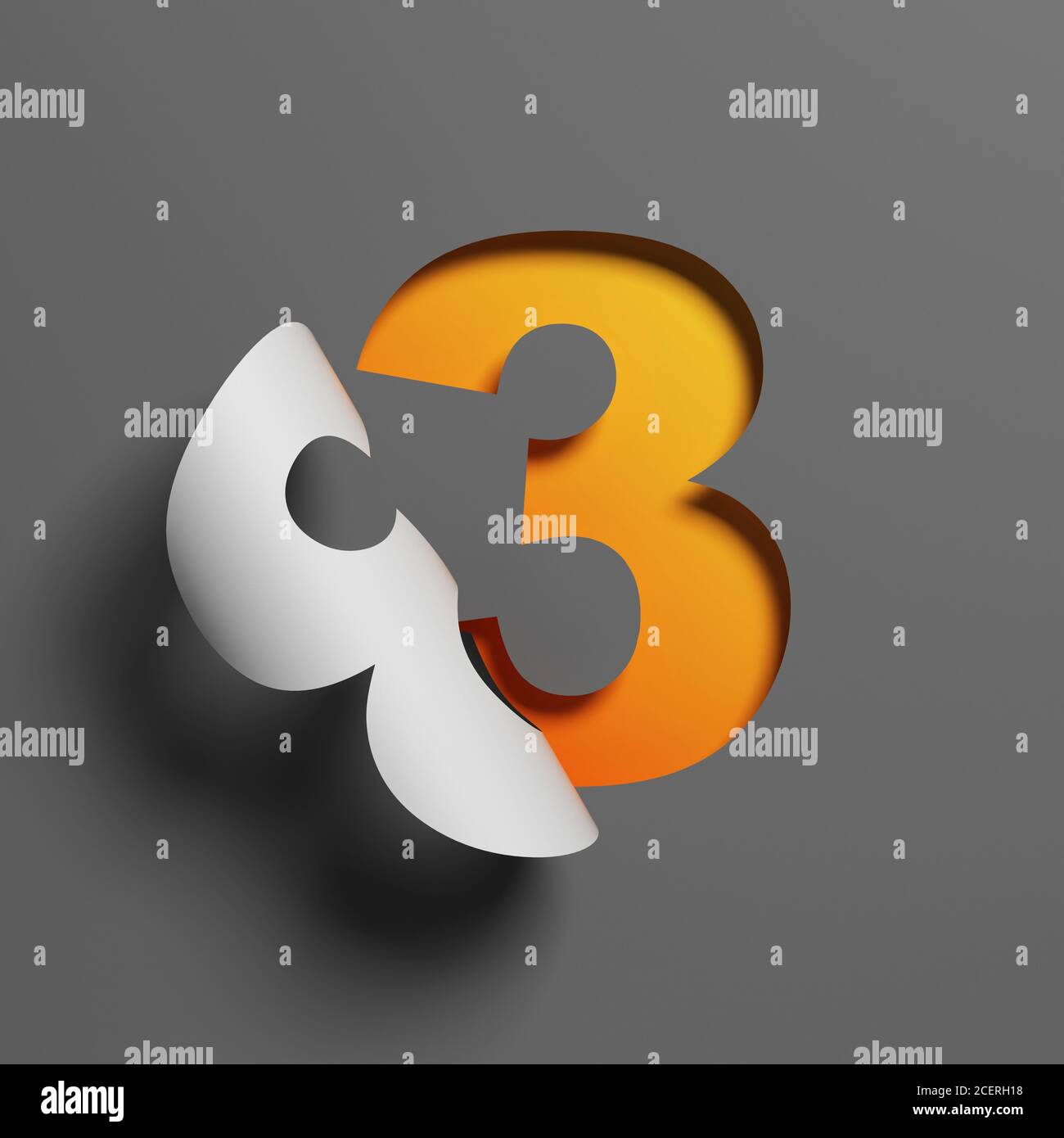 Curl paper font 3d rendering number 3 Stock Photo - Alamy