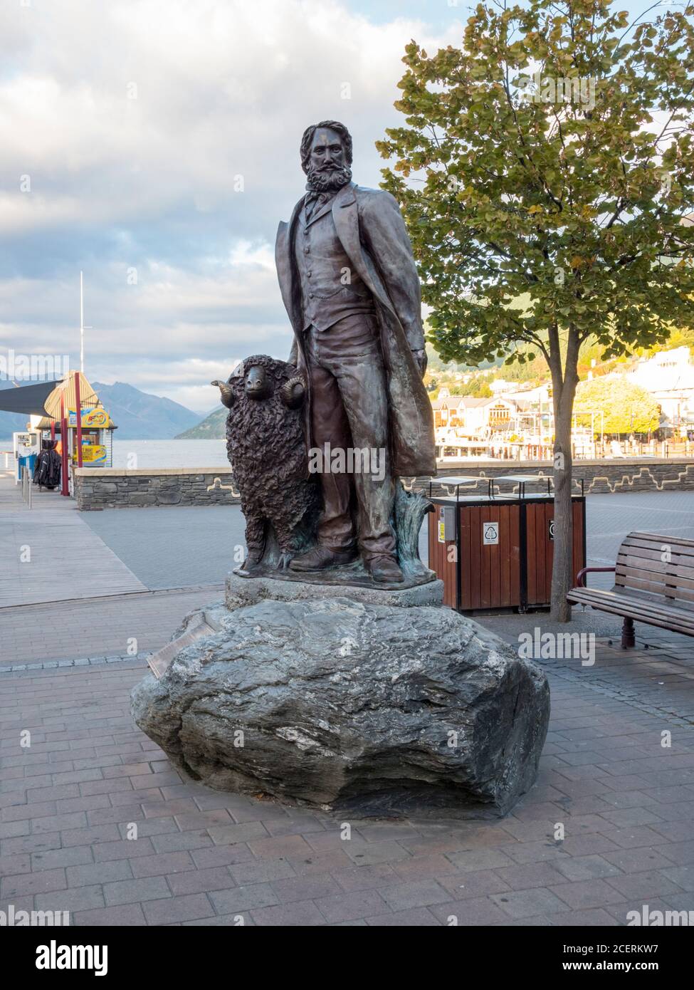 A bronze statue of William Gilbert Rees an explorer in Queenstown, New ...