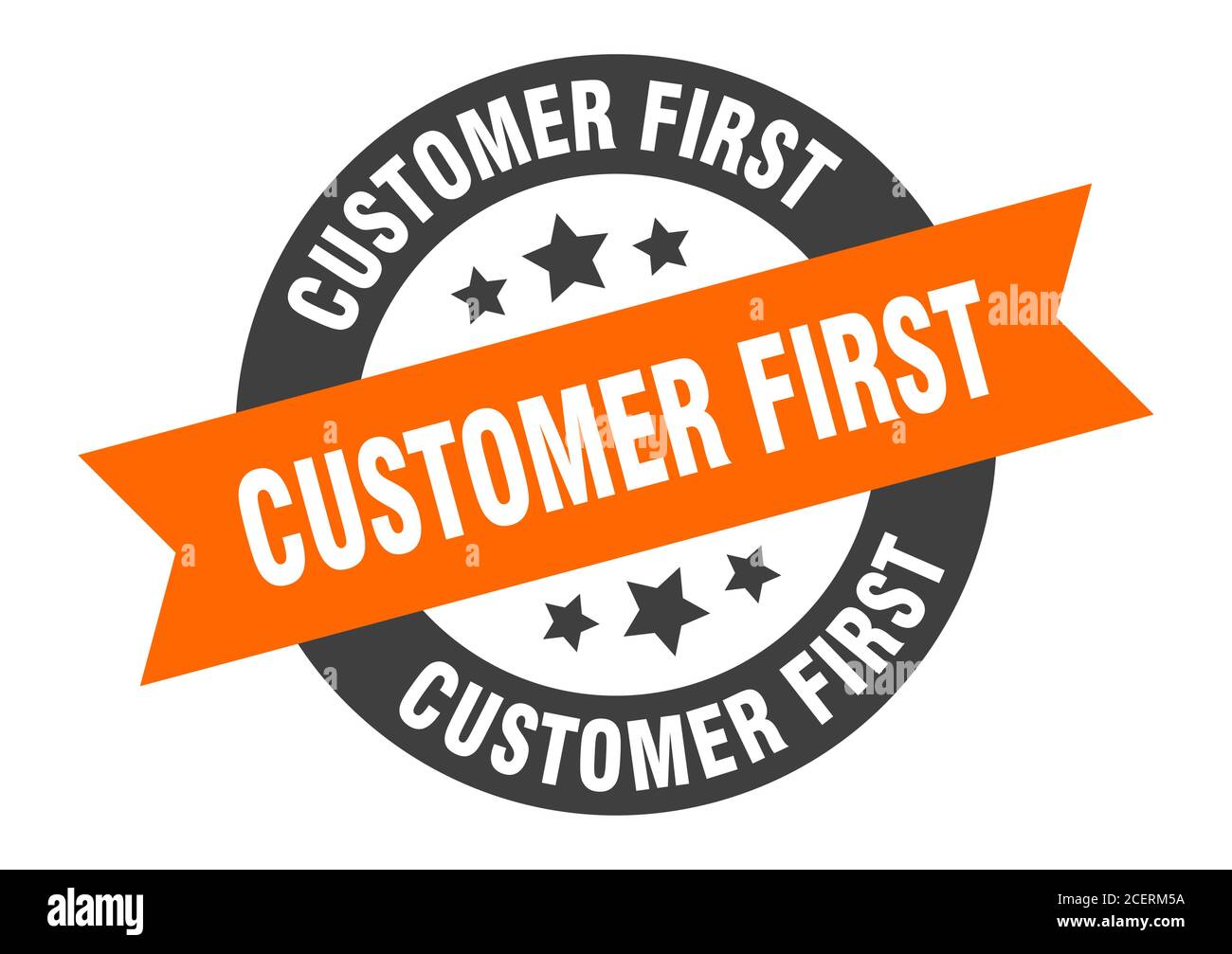 customer first sign. round isolated sticker. ribbon tag Stock Vector ...