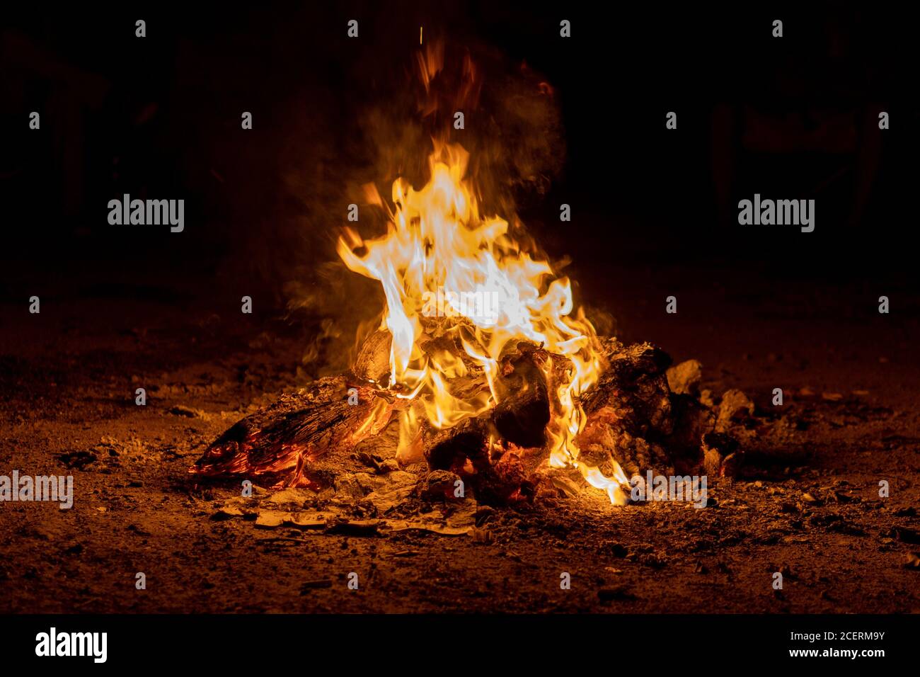 Bright beautiful bonfire at night, camping. horisontal Stock Photo - Alamy