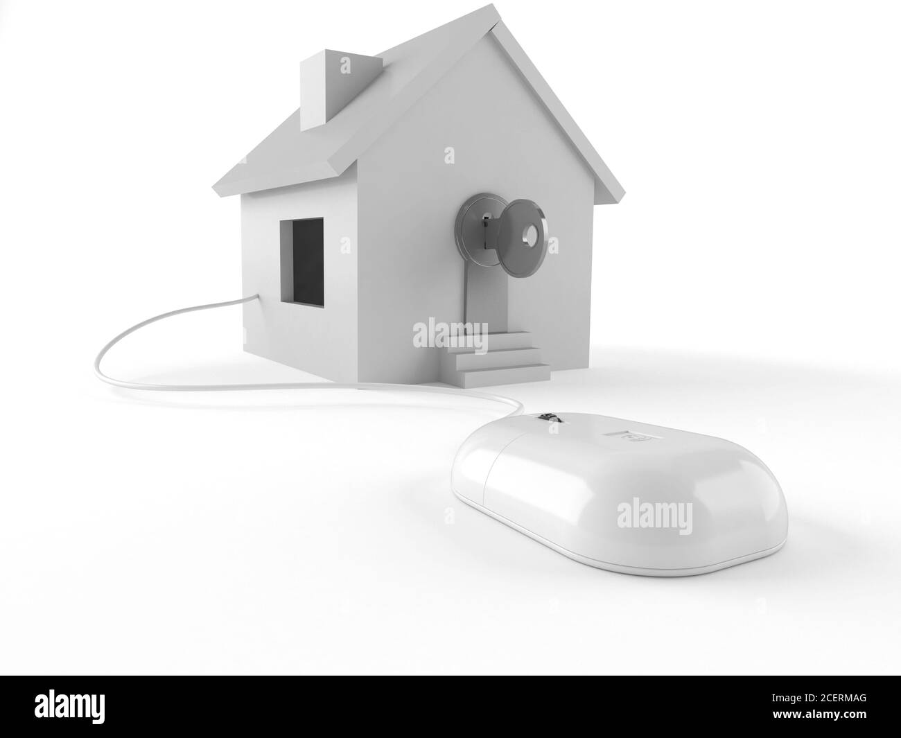 House connected to computer mouse isolated on white background Stock ...