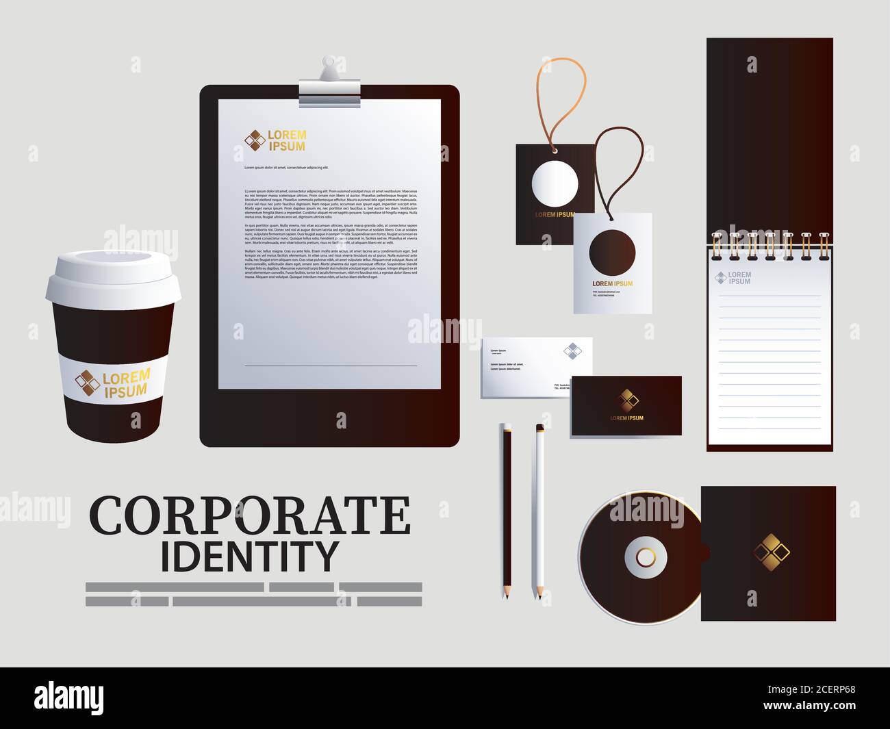 elements of brand identity corporation color dark vector illustration ...