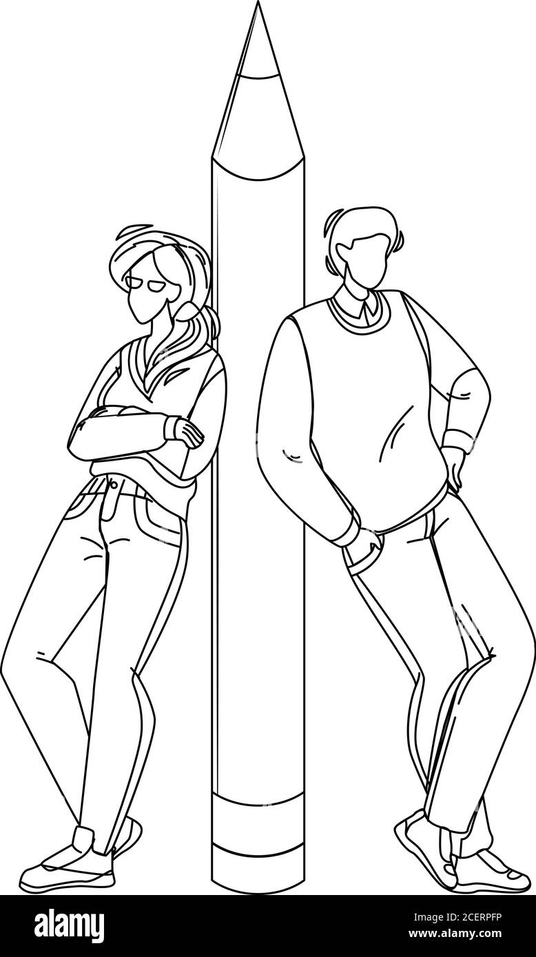 Copywriters Man And Woman Leaned Pencil Vector Stock Vector Image & Art ...