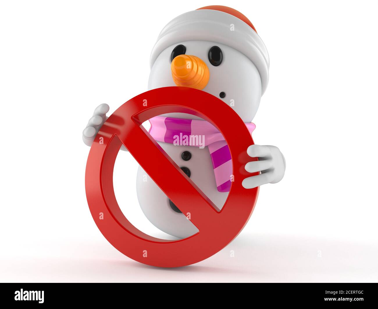 Snowman character with forbidden sign isolated on white background ...