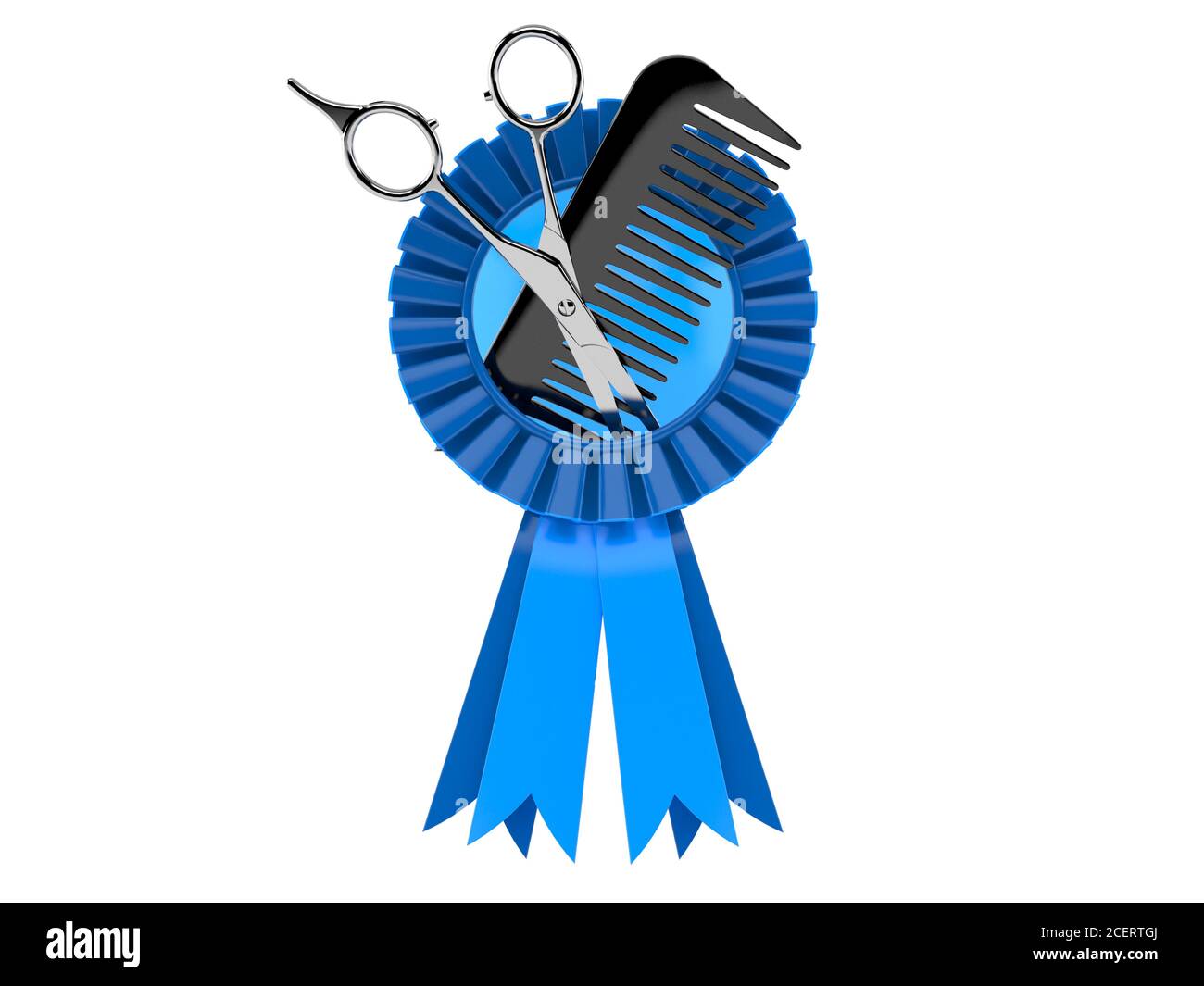 Barber scissors with comber with ribbon isolated on white background ...