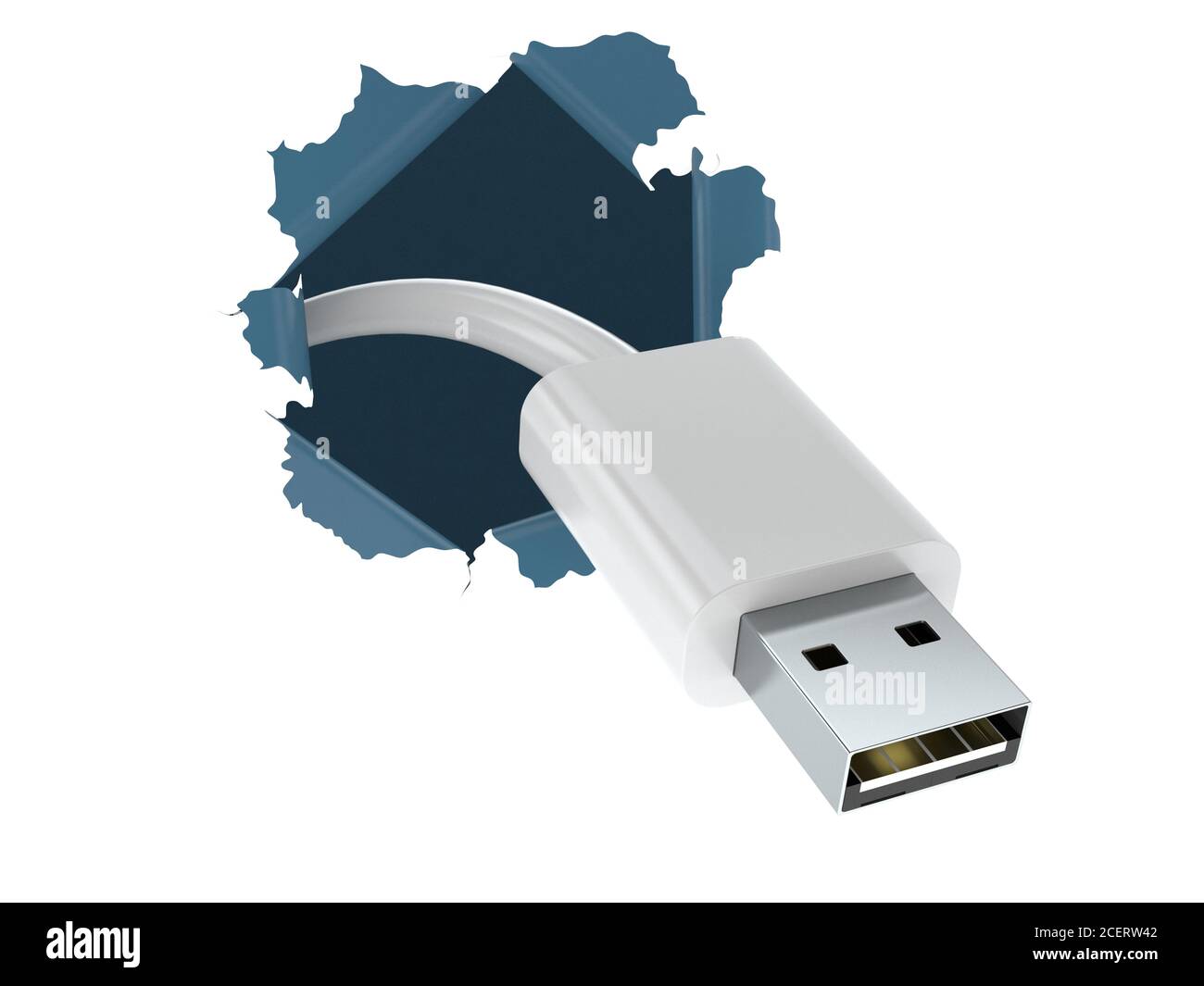 USB cable with torn paper isolated on white background Stock Photo - Alamy