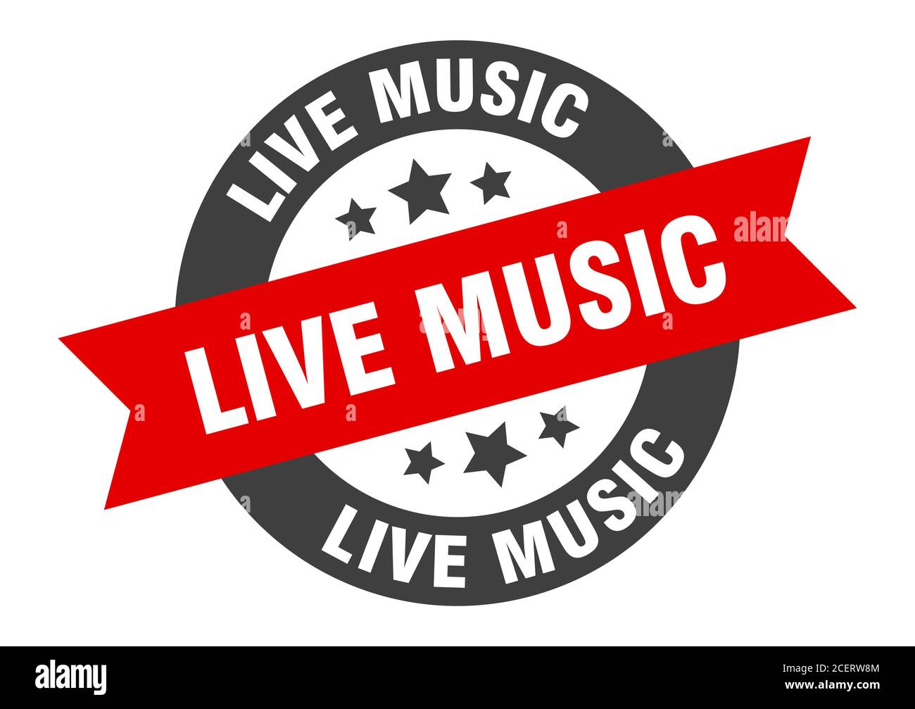 live music sign. round isolated sticker. ribbon tag Stock Vector Image ...