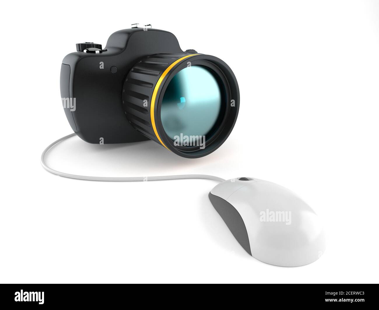 Camera with computer mouse isolated on white background Stock Photo - Alamy