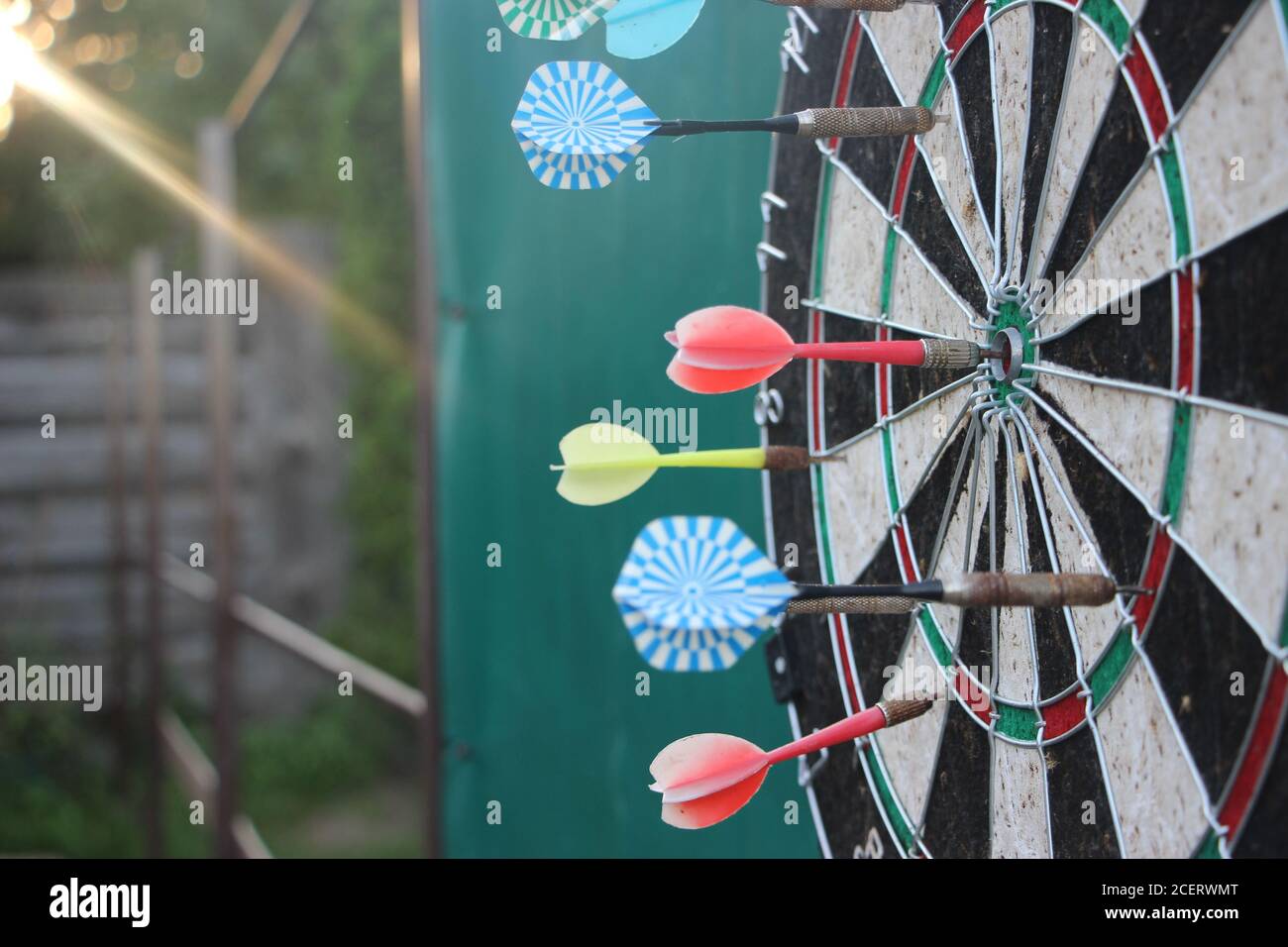 Darts target closeup. Success hitting target aim goal achievement ...
