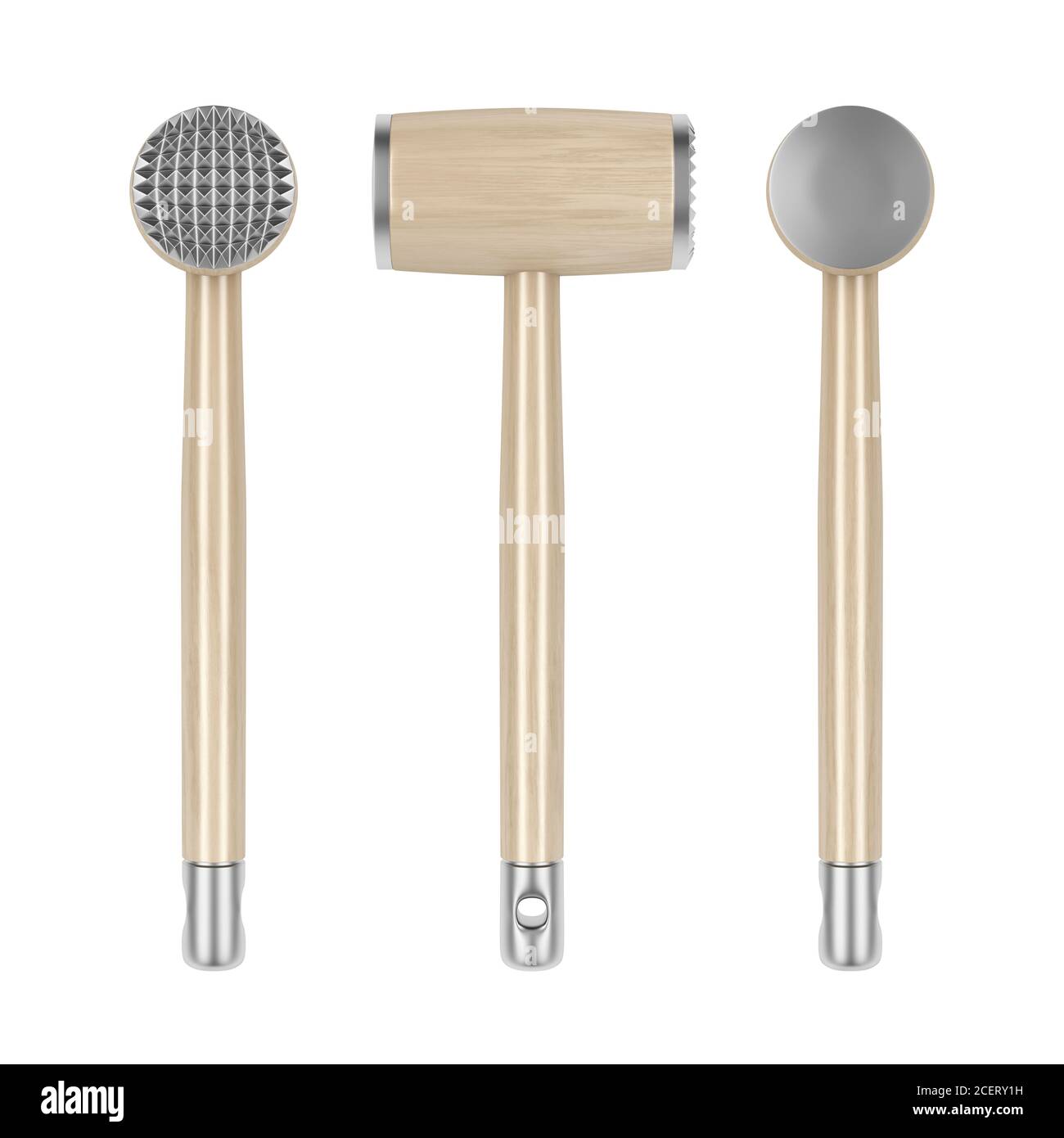 Front, side and back view of wooden meat hammer Stock Photo - Alamy