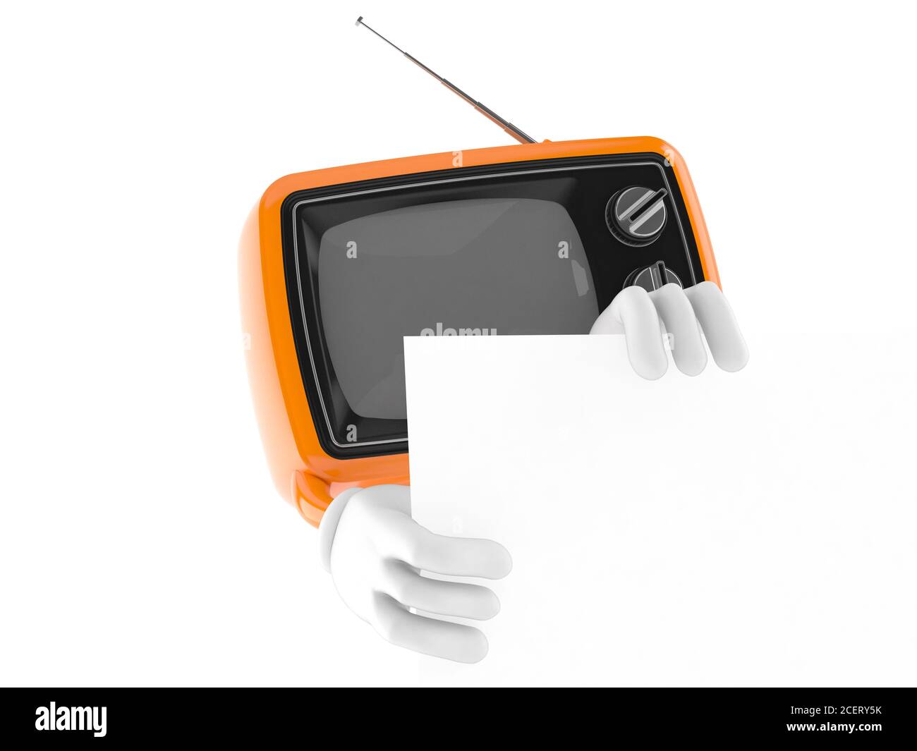 Retro TV character behind white board isolated on white background ...