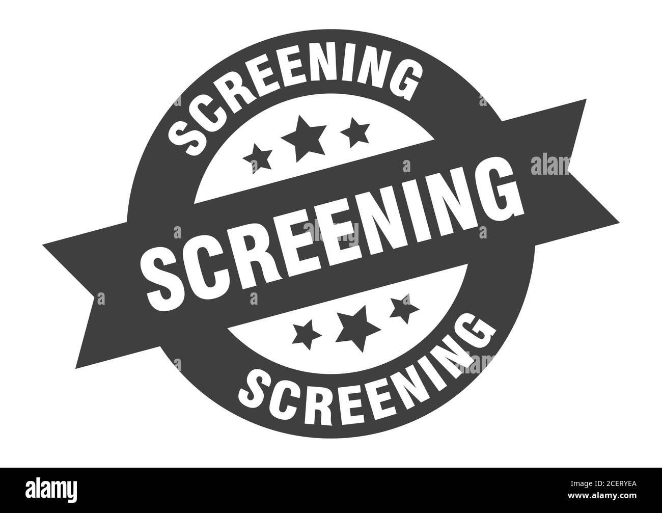 screening sign. round isolated sticker. ribbon tag Stock Vector Image ...