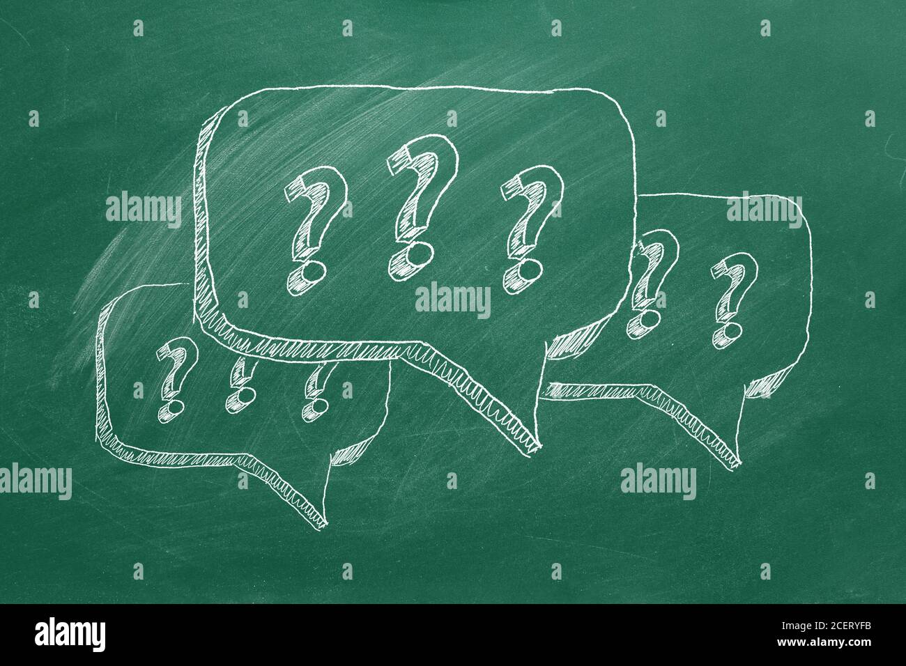 Hand drawing question marks on green chalkboard Stock Photo - Alamy