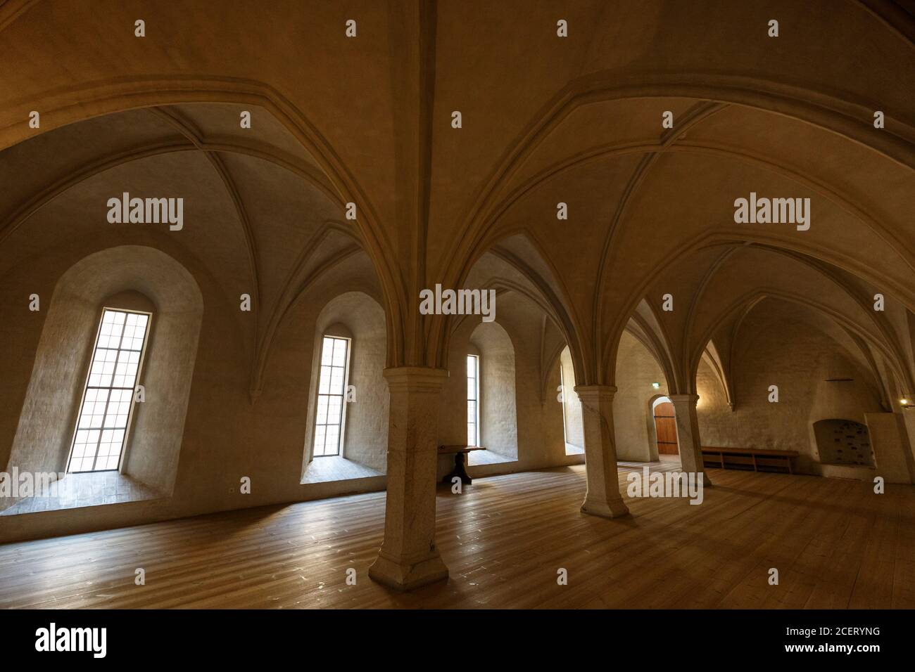 Large and empty hall inside the medieval and historical Turku Castle in ...