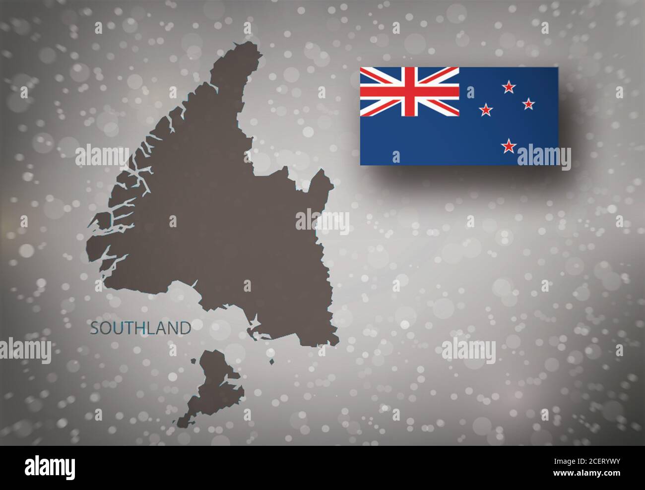 Map of Southland and flag of New Zealand, New Zealand region, 3D ...