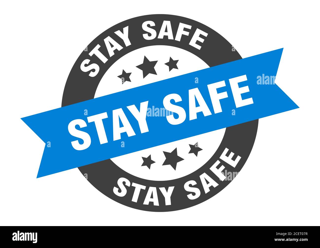stay safe sign. round isolated sticker. ribbon tag Stock Vector Image ...