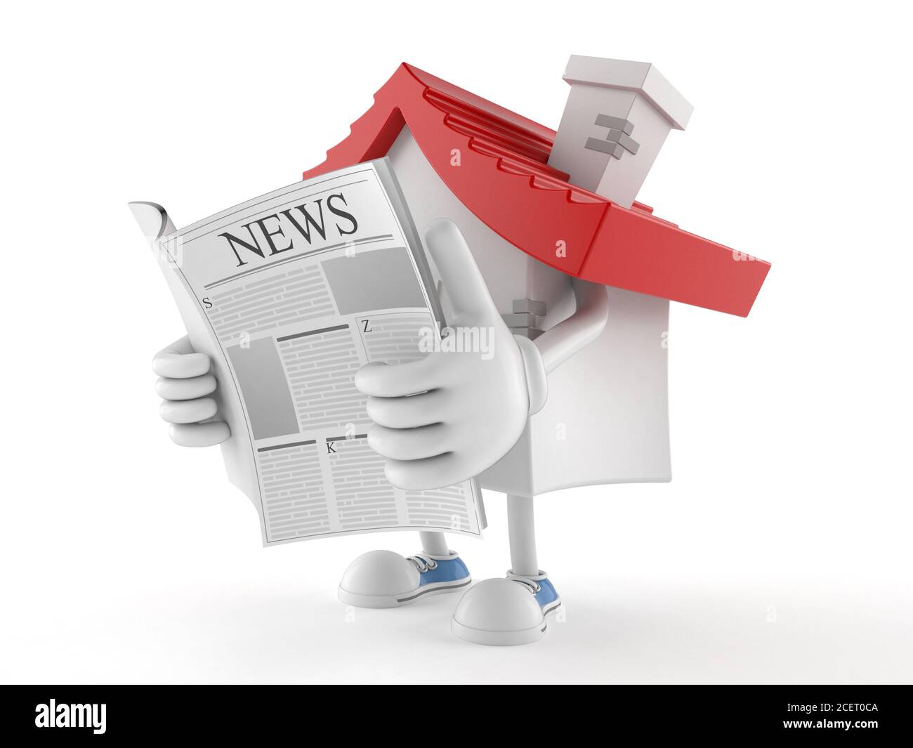 House character reading a newspaper on white background Stock Photo - Alamy
