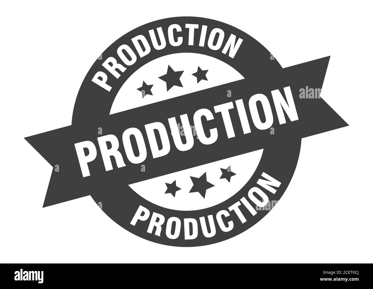 production sign. round isolated sticker. ribbon tag Stock Vector Image ...