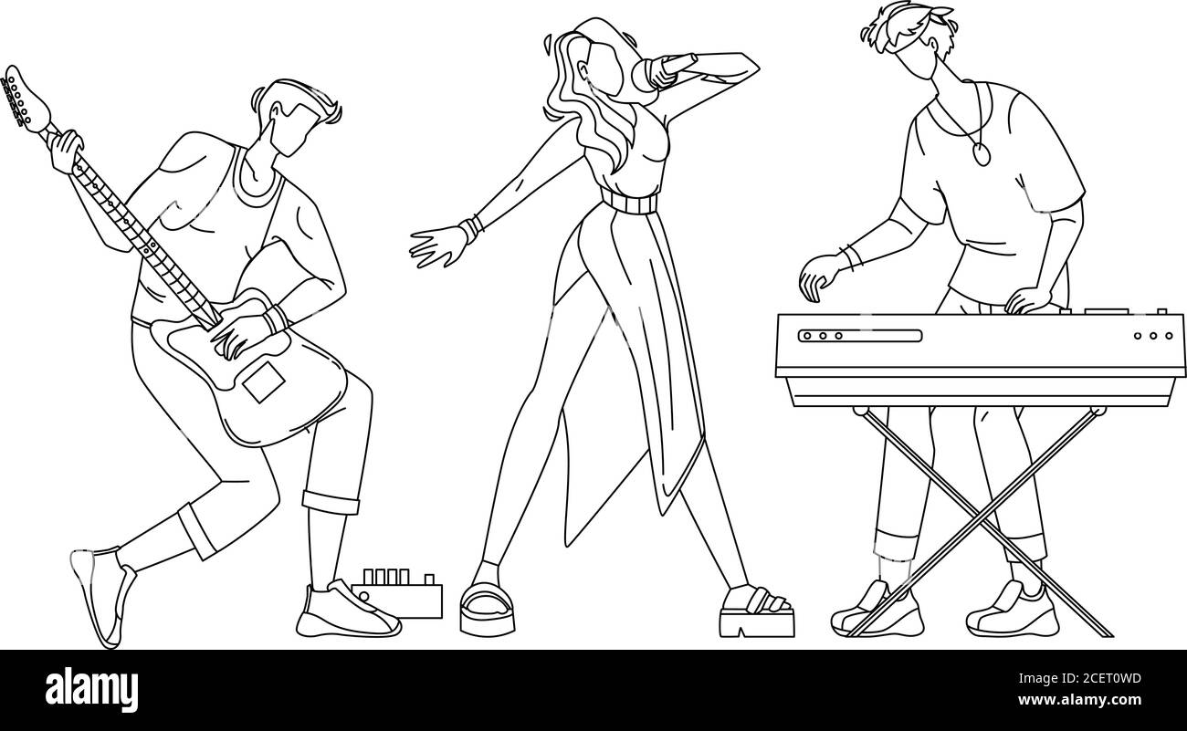 Music Band Artists Performing Song Concert Vector Stock Vector Image ...