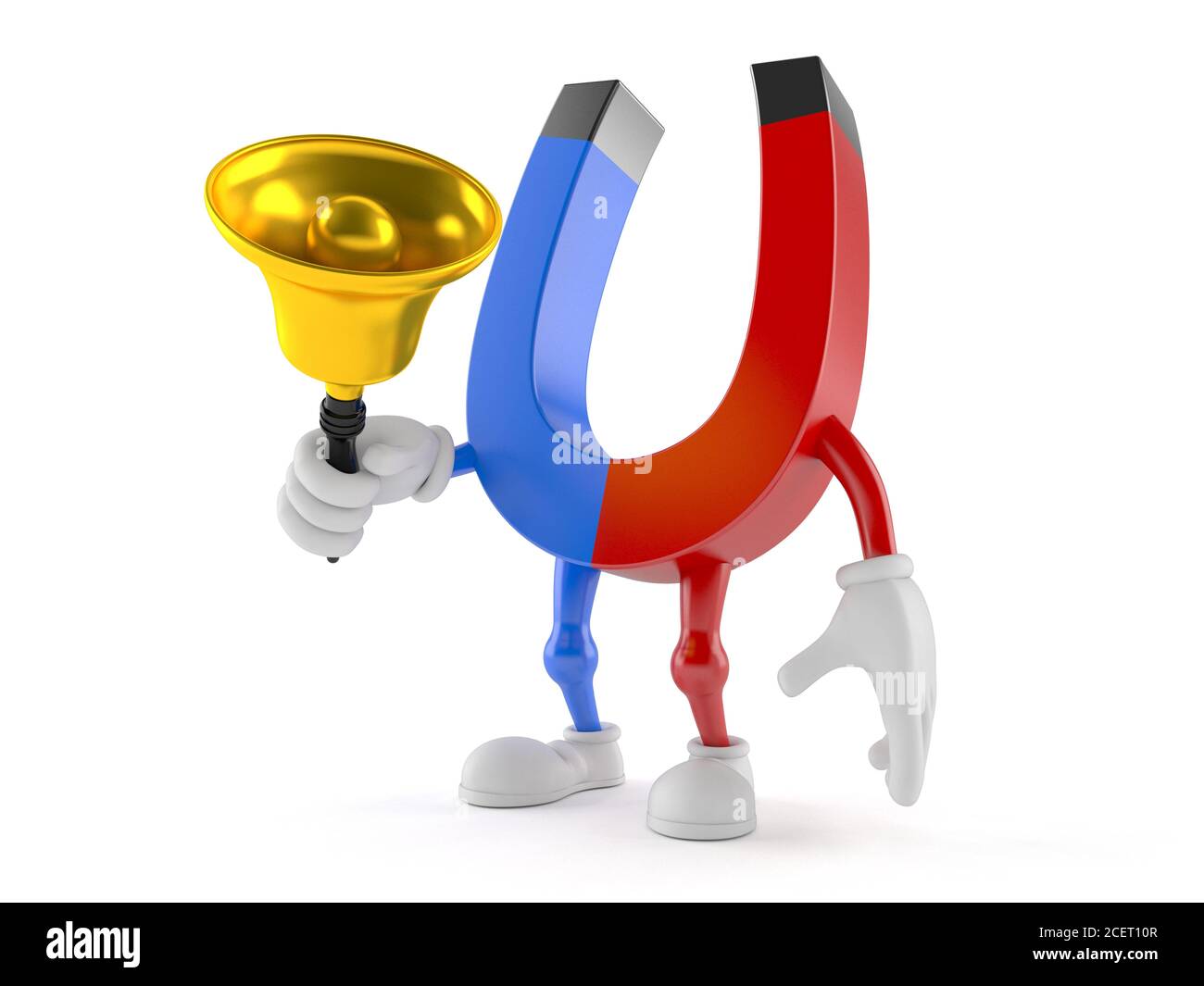 Magnet character ringing a handbell isolated on white background Stock ...