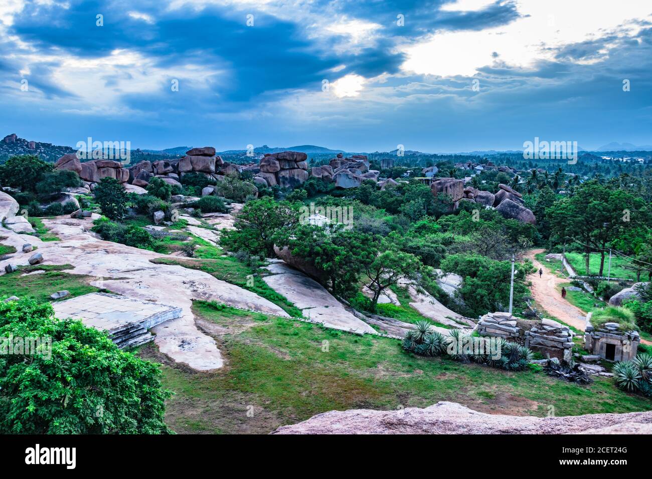 sun set point hampi with dramatic sky at dusk shot is taken at hampi ...